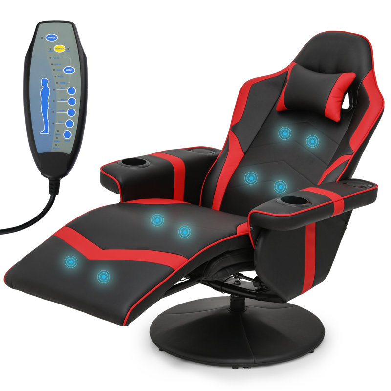 Racing Massage Video Game Chair Recliner with Bluetooth Speaker and Footrest Inbox Zero Finish Pink